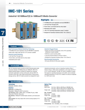 Moxa IMC-101-S-SC Media Converter Datasheet | Manualzz