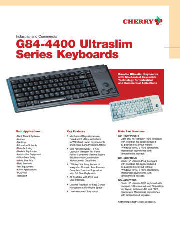 Cherry Ultraslim 4400 Series USB Keyboard with Trackball Datasheet ...