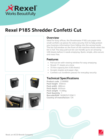 Rexel P185 Datasheet | Manualzz