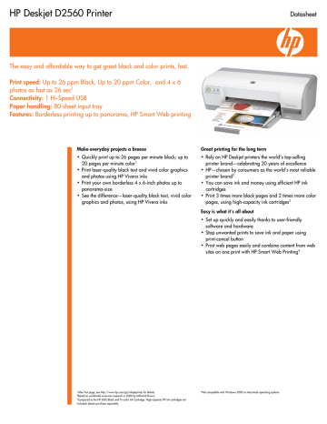 HP Deskjet D2560 Printer Datasheet | Manualzz