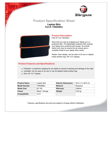 Targus Laptop Skin Datasheet | Manualzz