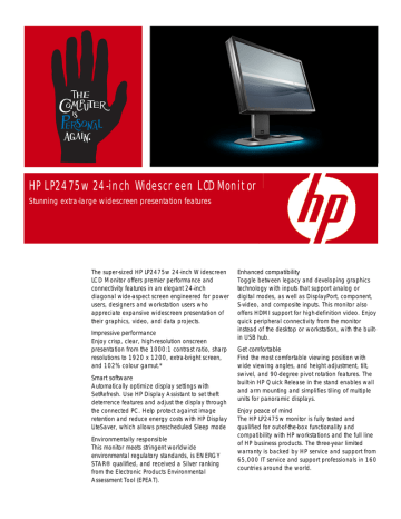 HP LP2475w 24-inch Widescreen LCD Monitor Datasheet | Manualzz