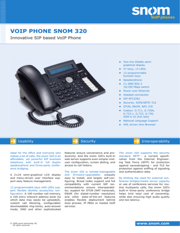 Snom 320 VOIP Phone Datasheet | Manualzz