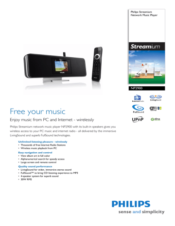 Philips Streamium Network Music Player NP2900 Datasheet | Manualzz