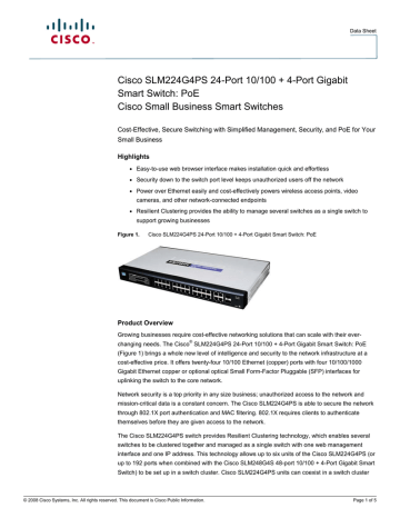 Cisco 24-port 10/100 Stackable Smart Switch Datasheet | Manualzz