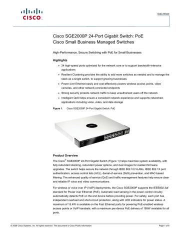 Cisco 24-Port Gigabit Switch: PoE Datasheet | Manualzz