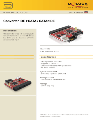 DeLOCK Converter IDE >SATA / SATA>IDE Data Sheet | Manualzz