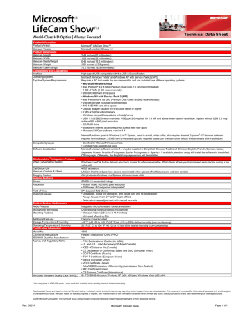 Microsoft LifeCam Show Datasheet | Manualzz