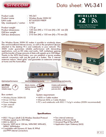 Sitecom Wireless Router 300N X2 Datasheet | Manualzz