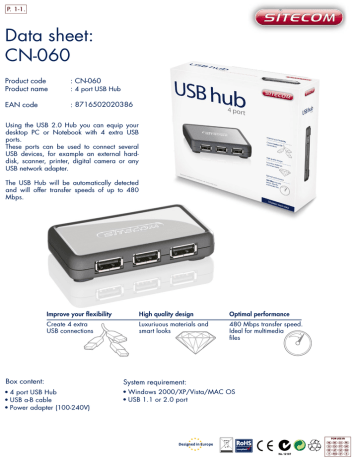 Sitecom USB Hub Datasheet | Manualzz