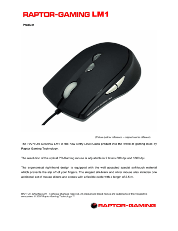 Raptor Gaming Gaming Mouse LM1 Datasheet | Manualzz