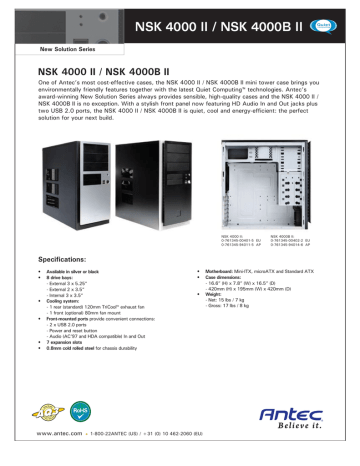 Antec NSK4000B II computer case Datasheet | Manualzz