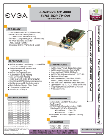 EVGA e-GeForce MX 4000 NVIDIA Datasheet | Manualzz