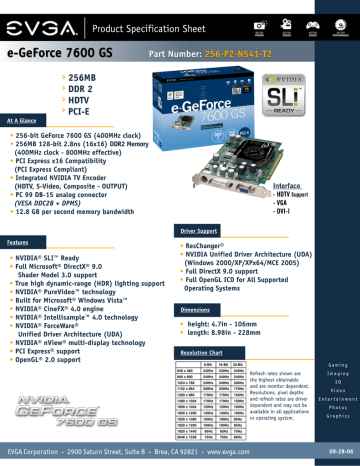 EVGA e-GeForce 7600 GS NVIDIA Datasheet | Manualzz