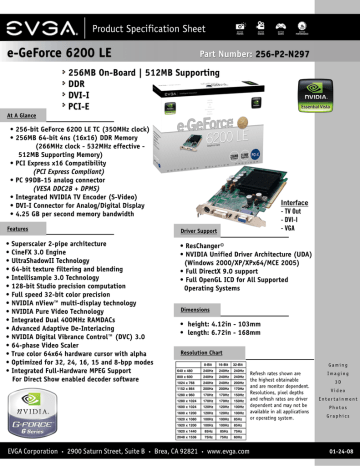 EVGA e-GeForce 6200 LE NVIDIA Datasheet | Manualzz