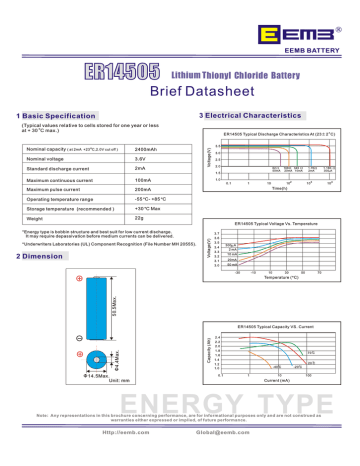 EEMB ER14505 non-rechargeable battery Datenblatt | Manualzz