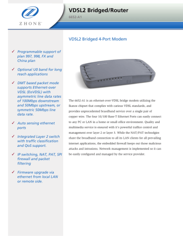 Zhone 6652-A1-200 modems Datasheet | Manualzz