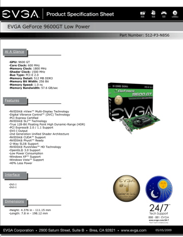 EVGA GeForce 9600GT NVIDIA GeForce 9600 GT Datasheet | Manualzz