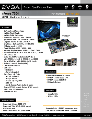 EVGA nForce 730i Datasheet | Manualzz