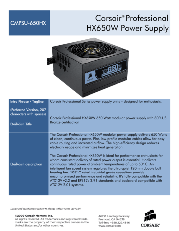 Corsair HX650W Datasheet | Manualzz