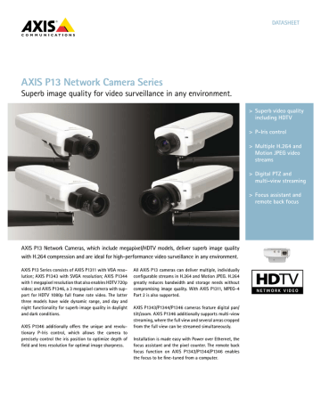 Axis P1344 HDTV Datasheet | Manualzz