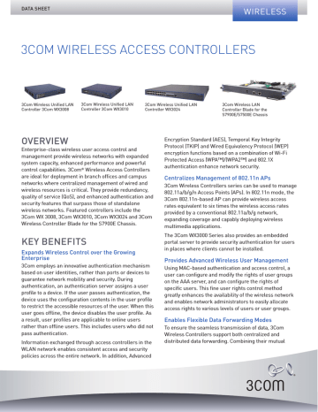 3com Wireless Unified LAN Controller WX3008 Datasheet | Manualzz