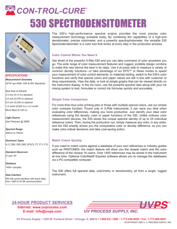 X-Rite 530 SpectroDensitometer Datasheet | Manualzz