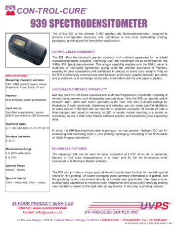 X-Rite 939 SpectroDensitometer Datasheet | Manualzz