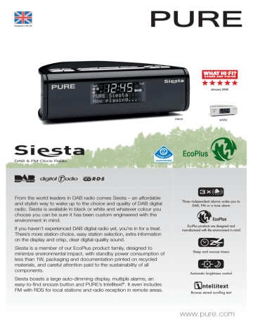 Pure Siesta DAB/FM Clock Radio Datasheet | Manualzz