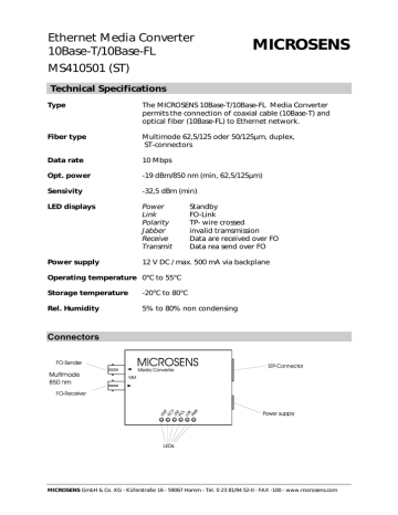 Microsense MS410501 network media converter Datasheet | Manualzz
