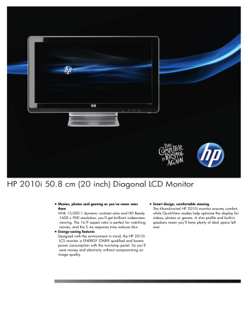 HP 2010i 20 inch Diagonal LCD Monitor Datasheet | Manualzz