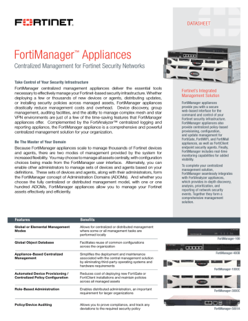 Fortinet FORTIMANAGER-100 Datasheet | Manualzz