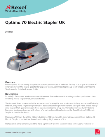 Rexel Optima 70 Datasheet | Manualzz