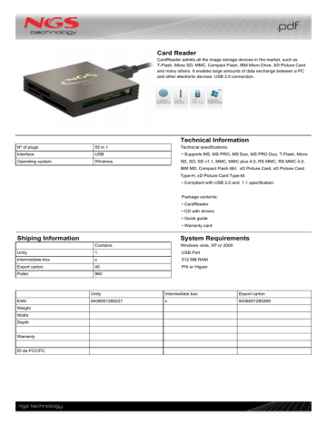 NGS Card Reader Datasheet | Manualzz