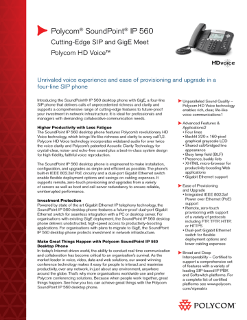 Polycom SoundPoint IP 560 Datasheet | Manualzz