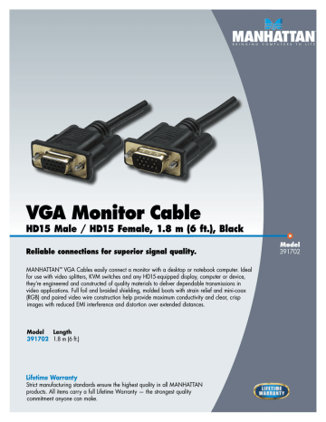 Manhattan 1.8m VGA Cable Datasheet | Manualzz