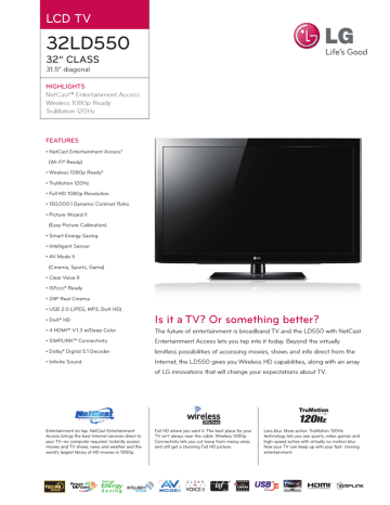 LG 32LD550 32" Full HD Black LCD TV Datasheet | Manualzz