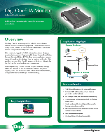 Digi One IA Modem Datasheet | Manualzz