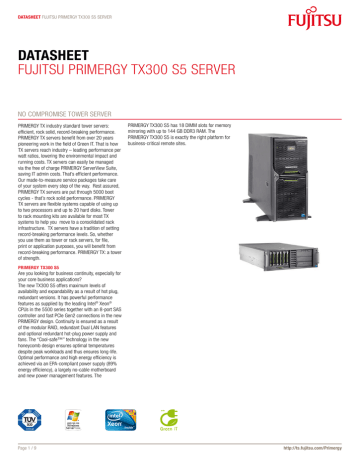 Fujitsu PRIMERGY TX300 S5 Datasheet | Manualzz