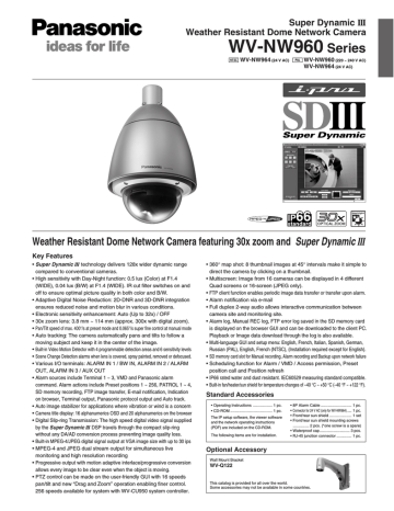 Panasonic WV-NW964 Datasheet | Manualzz