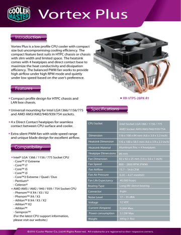 Cooler Master Vortex Plus Datasheet | Manualzz