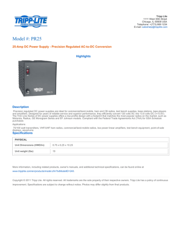 Tripp Lite PR25 power supply unit Datasheet | Manualzz