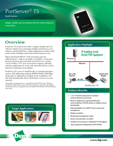 Digi PortServer TS 1 Datasheet | Manualzz
