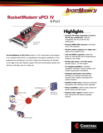 Comtrol RocketModem IV uPCI Datasheet | Manualzz