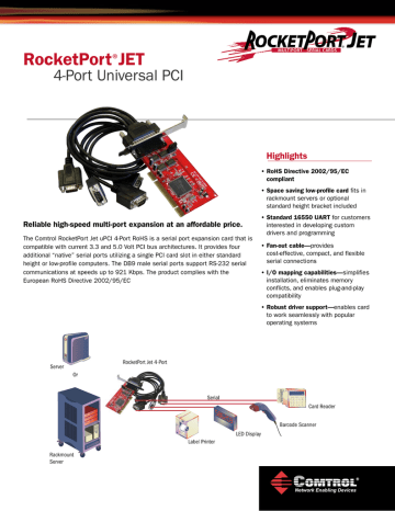 Comtrol RocketPort Jet Quad DB9 Datasheet | Manualzz