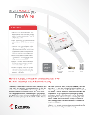 Comtrol DeviceMaster FreeWire Datasheet | Manualzz
