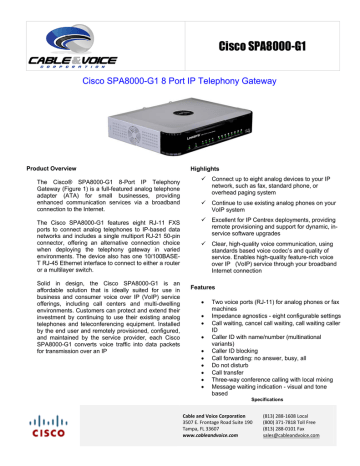 Cisco 8-Port Telephony Gateway Datasheet | Manualzz