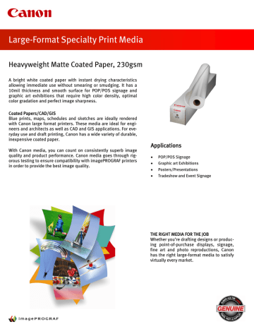 Canon Heavyweight Matte Coated Paper, 230gsm Datasheet | Manualzz