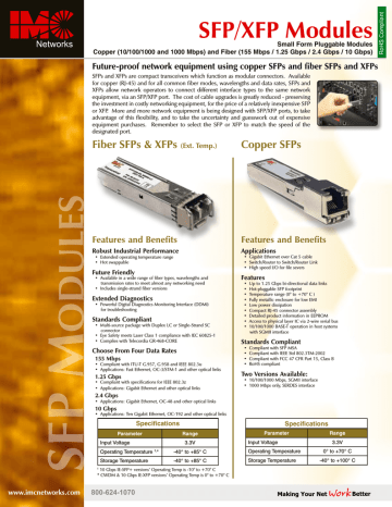 IMC Networks IE-SFP/155-ED Datasheet | Manualzz