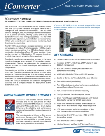 Omnitron iConverter 10/100M Datasheet | Manualzz
